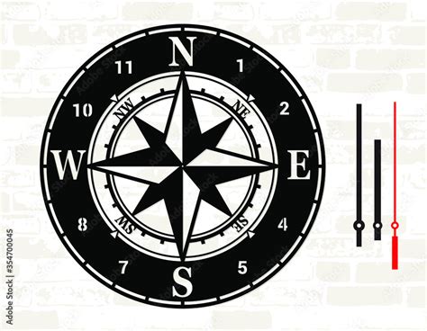 Laser Cutting Template Nautical Wall Clock Compass Wind Rose Design