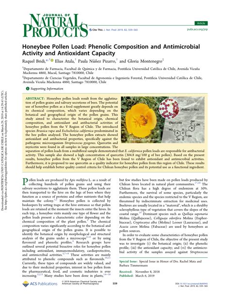 Pdf Honeybee Pollen Load Phenolic Composition And Antimicrobial