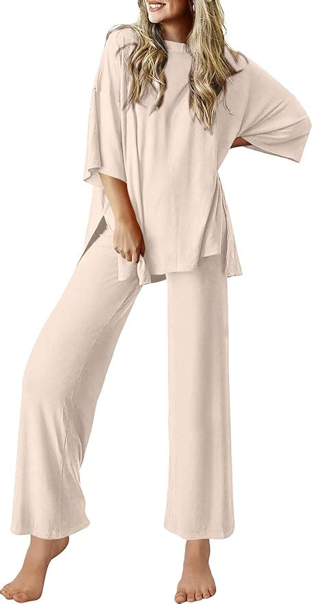 Ekouaer Lounge Sets For Women Short Sleeve Tops And Long Pants Soft
