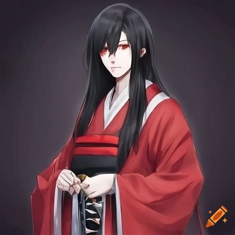 Black And Red Kimono Anime