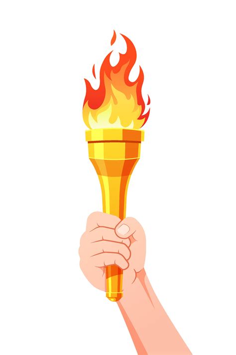 Hand Holding Golden Torch With Flame Vector 29201206 Vector Art At Vecteezy