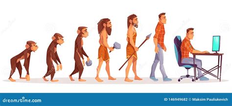 Human Evolution From Ape To Man Computer User Stock Vector