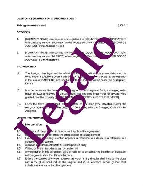 Deed Of Assignment Of A Judgment Debt Document Template Legalo
