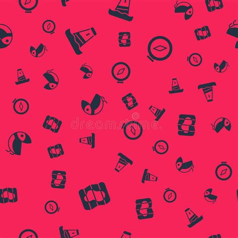 Set Map Of Iceland Lighthouse Albatross And Compass On Seamless