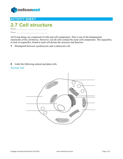 Cell Structure Activity Sheet