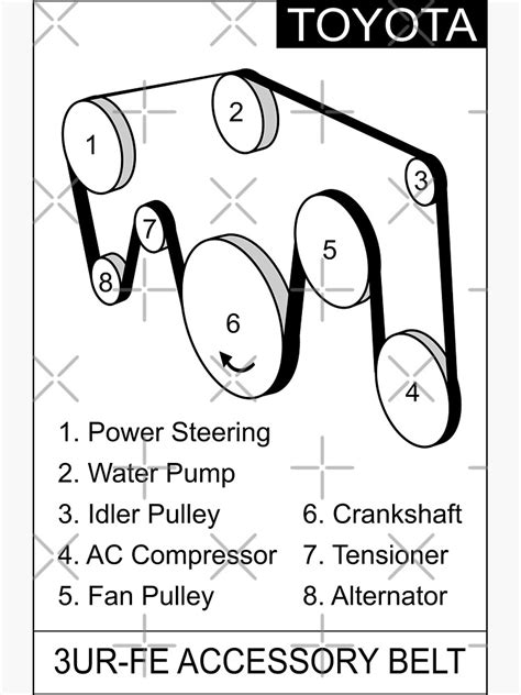Toyota Land Cruiser Serpentine Belt Diagram White Background Sticker