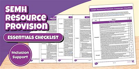 Semh Provision Checklist Twinkl Provisions