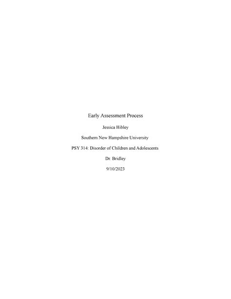 Psy 314 Short Paper Assignment Module 2 Early Assessment Process