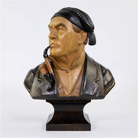 Sold At Auction Polychrome Wooden Bust Of A Pipe Smoking Man Black