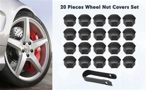 Ltmmc 20pcs 17mm Wheel Nut Covers Black Wheel Nut Caps Universal