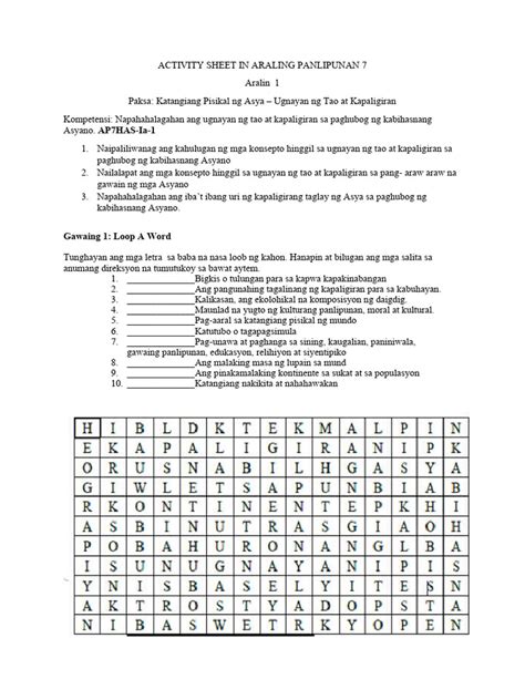 Activity Sheets Grade 7 Pdf