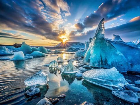 Stunning Arctic Landscape Glacial Iceberg Fragments Icicles And Crystal