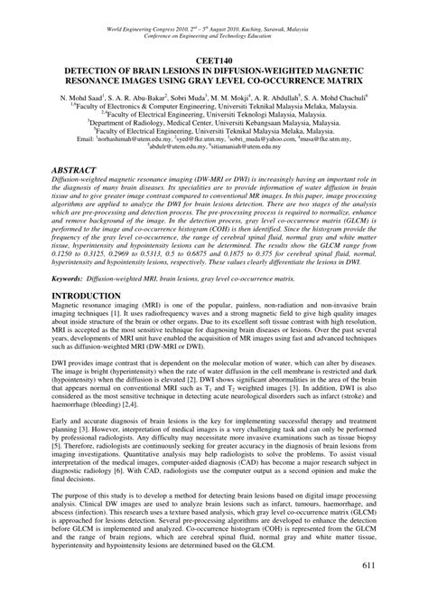 Pdf Detection Of Brain Lesions In Diffusion Weighted Magnetic Resonance Images Using Gray