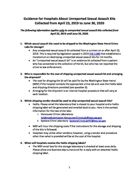 Guidance For Hospitals On Unreported Sexual Assault Kitsjuly 2019 003