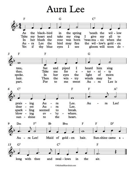 Free Lead Sheet Aura Lee Michael Kravchuk