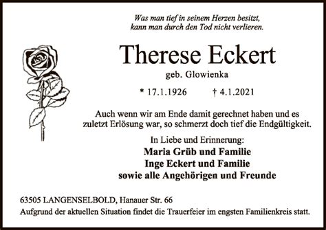 Traueranzeigen Von Therese Eckert Trauerop Onlinede
