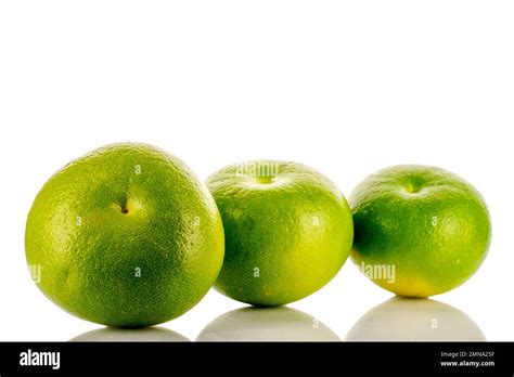 Three Organic Juicy Citrus Sweetie Close Up On A White Background