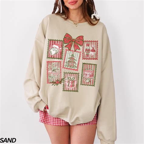 Christmas Stamps Sweatshirt Retro Christmas Sweatshirt Santa