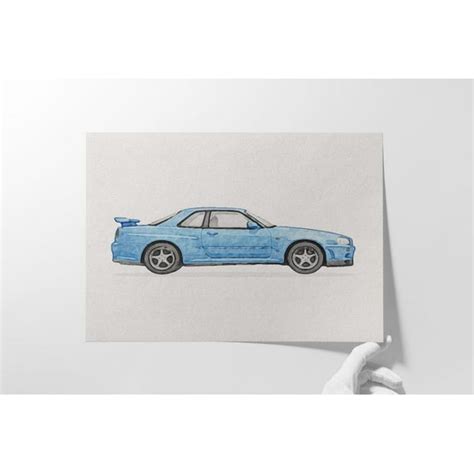 Skyline Gt R R34 Car Poster Jdm Garage Wall Art Unframed Poster Size
