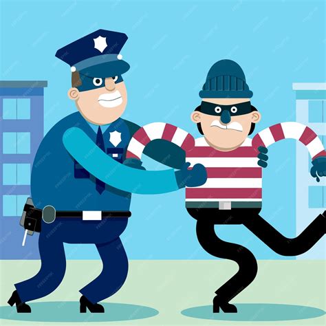 Ilustración De Dibujos Animados De Un Oficial De Policía Atrapando A Un