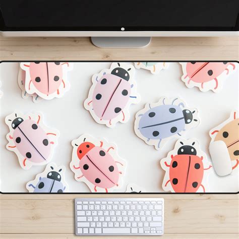 Paper Ladybugs Desk Mat Cute Ladybug Desk Pad Trendy Workspace Lady