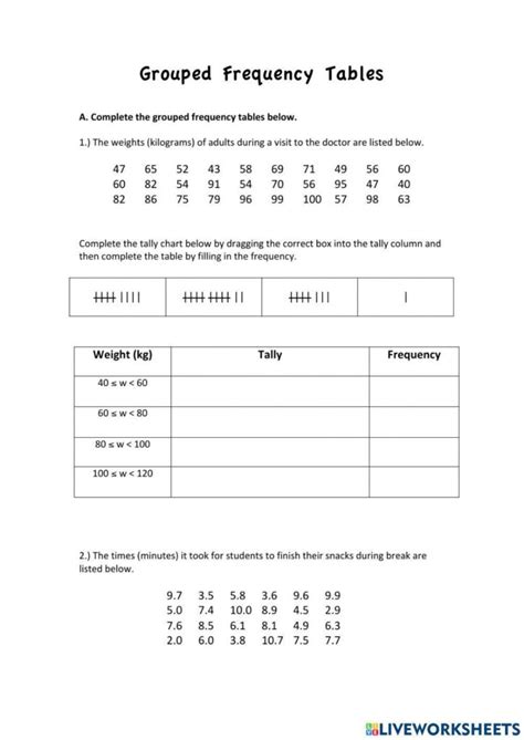Constructing Frequency Distribution Table Worksheet Free Printable