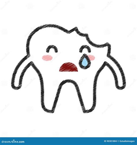 Broken Tooth Crying Character Icon Stock Vector Illustration Of
