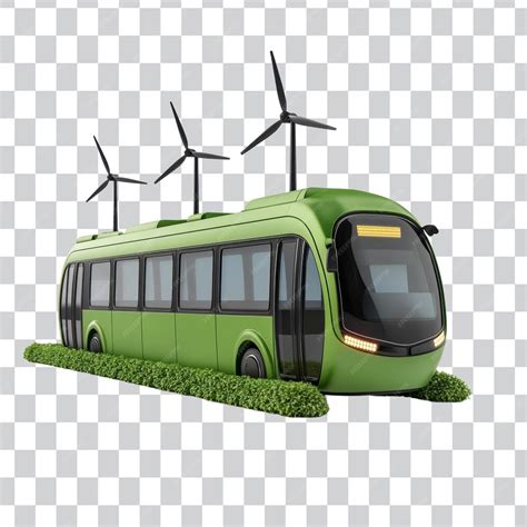 Green Eco Friendly Bus With Wind Turbines On A Grassy Base Premium Ai Generated Psd