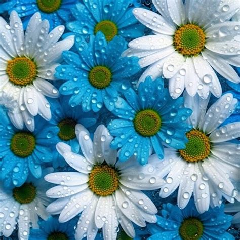 Premium Photo White And Blue Flowers With Water Drops On The Petals