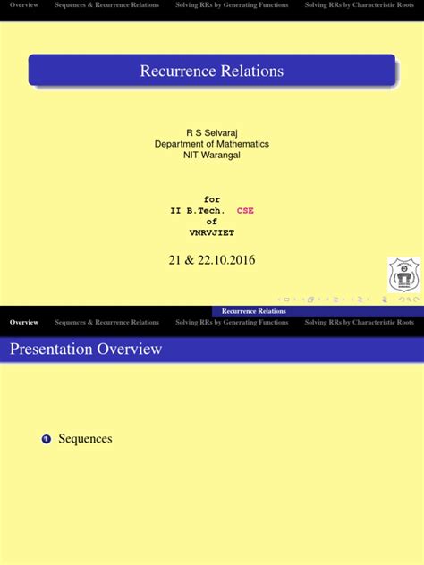 Recurrence Relation Guest Lecture Download Free Pdf Recurrence