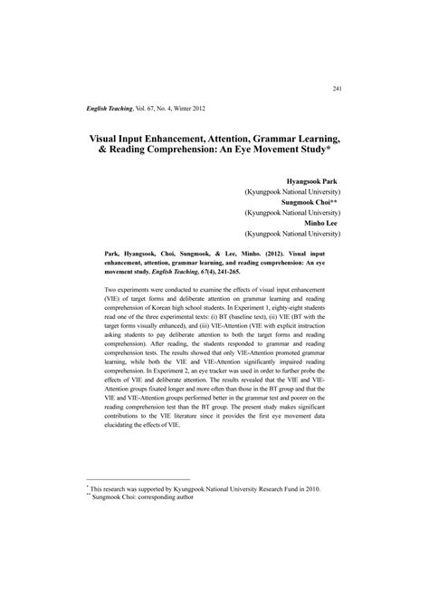 Pdf Visual Input Enhancement Attention Grammar Learning And Reading