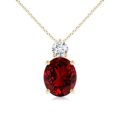 Lab Grown Oval Ruby Solitaire Pendant With Lab Diamond