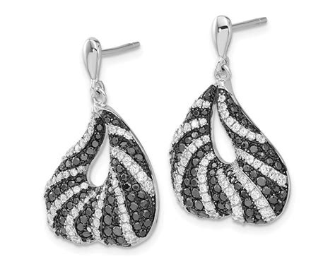 Sterling Silver Dangle Earrings With Synthetic Black And White Cubic
