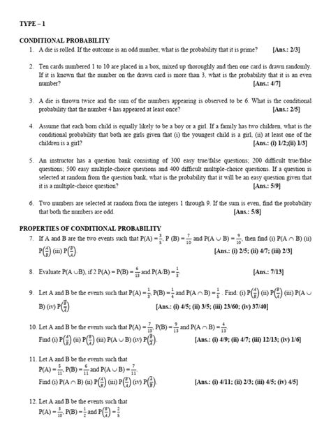 Conditional Probability Problems And Solutions Pdf Odds Mathematics