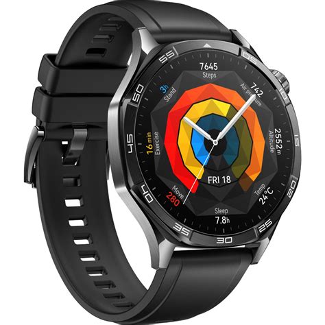 Huawei Watch GT 5 46mm Stainless Steel Case Smartwatch Black Fluoroelastomer Strap JB Hi Fi