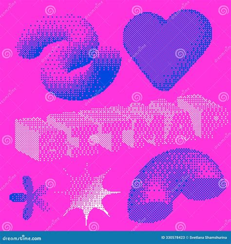 Universal Trendy Geometric 3d Shapes Set Twirl Heart Half Ring And Word Bitmap Vector