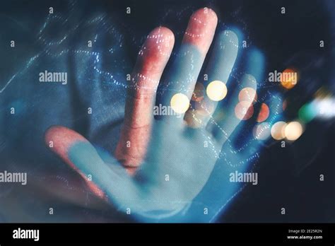 Palm Print Recognition And Identification In Biometrics Cyber Security Concept Close Up If Male