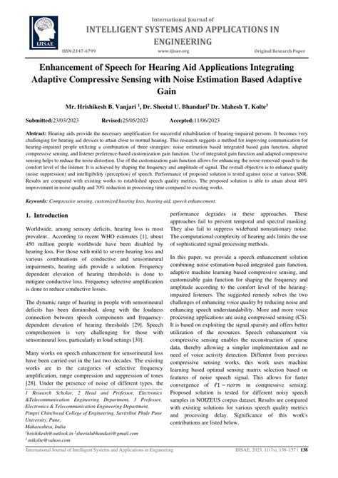 PDF Enhancement Of Speech For Hearing Aid Applications Integrating Adaptive Compressive
