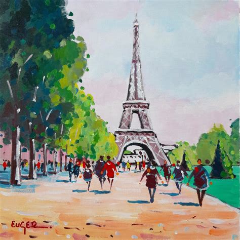 Peinture Promenade Pres De La Tour Eiffel Par Euger Carré Dartistes