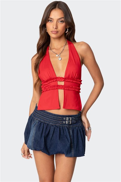 Luma Split Front Backless Halter Top Edikted