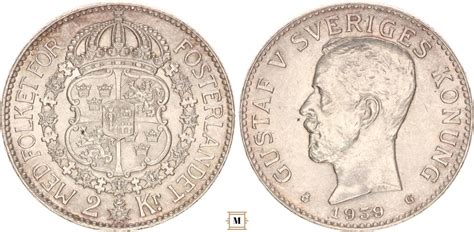 Sweden 2 Kroner 1939 G Gustav V Aunc Ma Shops