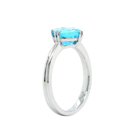 14k White Gold Cushion Blue Topaz Ring Longs Jewelers