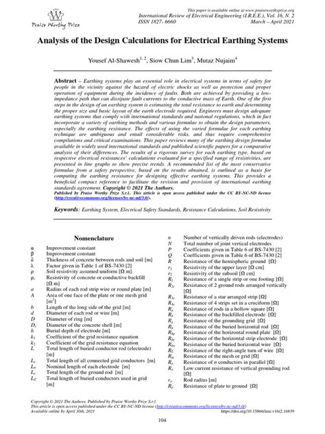 Analysis Of The Design Calculations For Electrical Earthing Systems