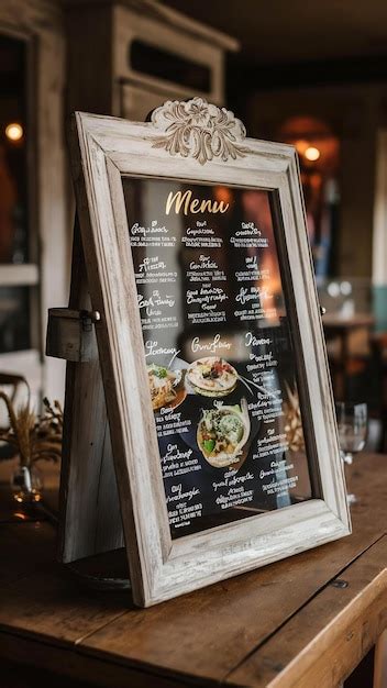 Menu Frame Standing On Wood Table Premium Ai Generated Image Menu Frame Standing On Wood Table Premium Ai Generated Image