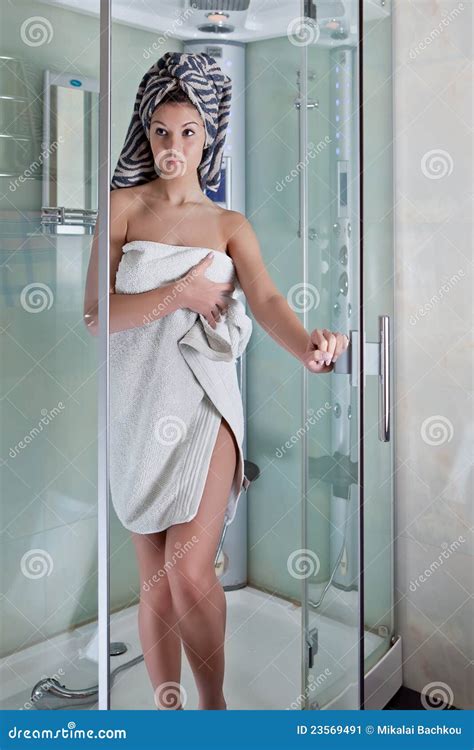 Beautiful Girl After A Shower In A White Towel Stock Image Image Of