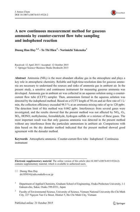Pdf A New Continuous Measurement Method For Gaseous Ammonia By