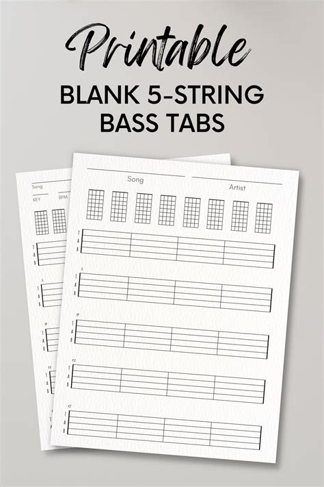 Blank 5 String Bass Tabs Plus Scale Charts For Beginners Printable At
