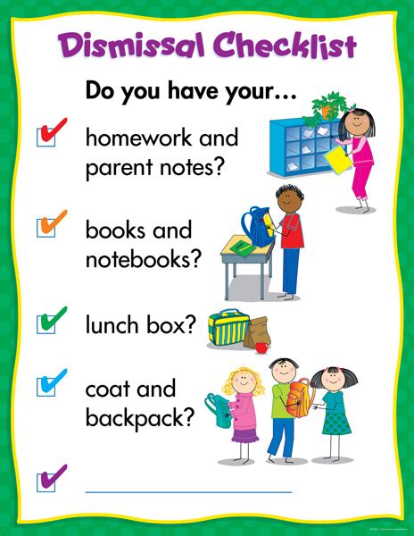 Dismissal Checklist Chart The Teachers Trunk