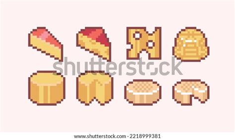 Cheese Assortment Pixel Art Set Round Stock Vector Royalty Free