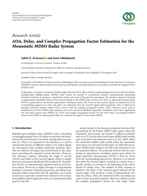 Pdf Aoa Delay And Complex Propagation Factor Estimation For The